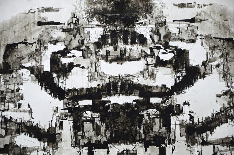 Abstarct Original Ink Art Drawing, Large 40x28, Black and White Art ...