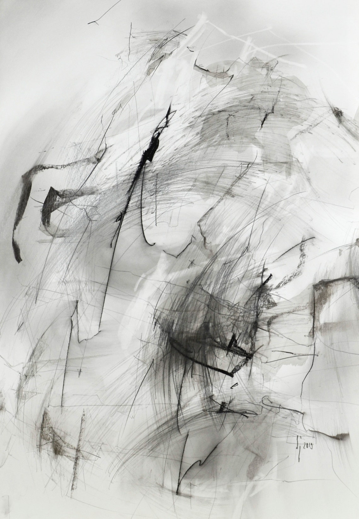 Contemporary Abstract Drawing, Original Pencil Art, Black and White ...