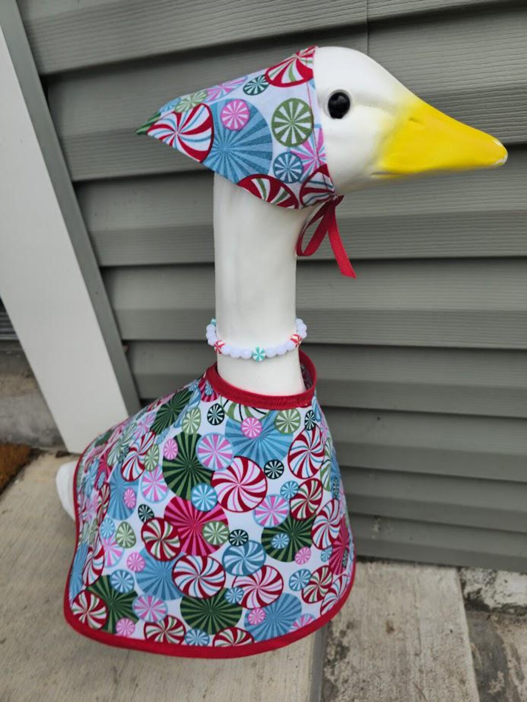 Peppermint Swirl Holiday Handmade Porch Goose Outfit Fabric Dress, Hat ...
