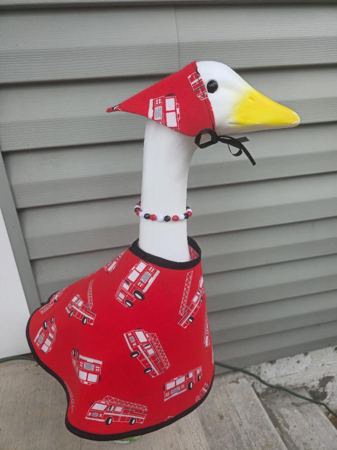 Firefighter Goose Outfit – Handmade Porch Outfit - Dress, Hat ...