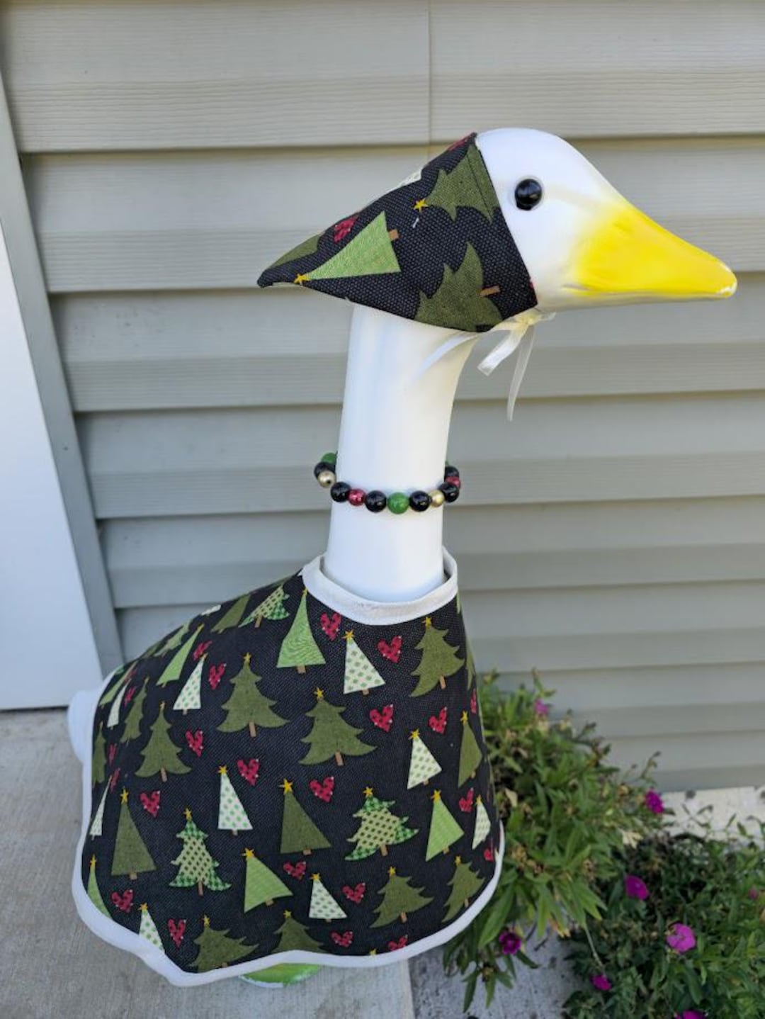 Evergreen Elegance Porch Goose Outfit – Handmade Holiday Tree Print ...