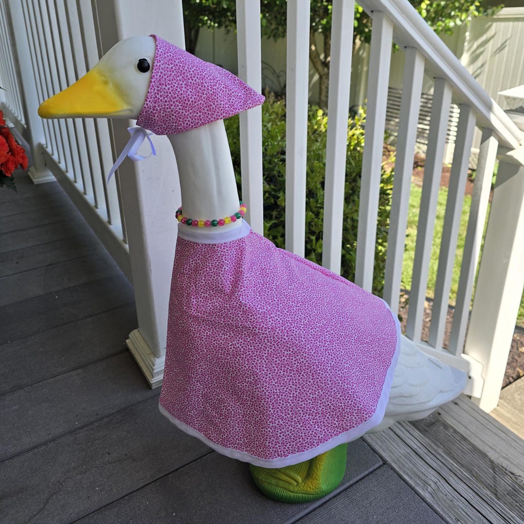 Handmade Porch Goose Outfit - Pink Dress With White Flowers, Matching ...