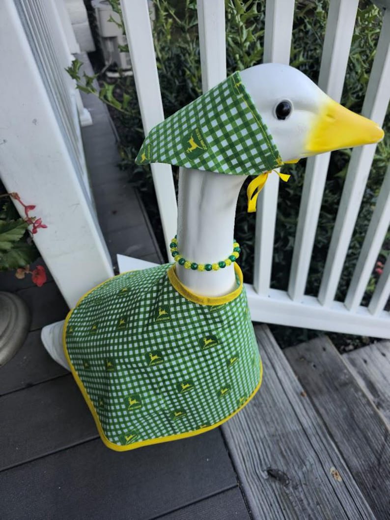 John Deere Green Gingham Tractor Porch Goose Outfit W Dress, Hat and ...