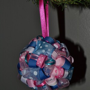 Light Pink and Blue Ribbon Topiary-style Ornament - Great for the ...