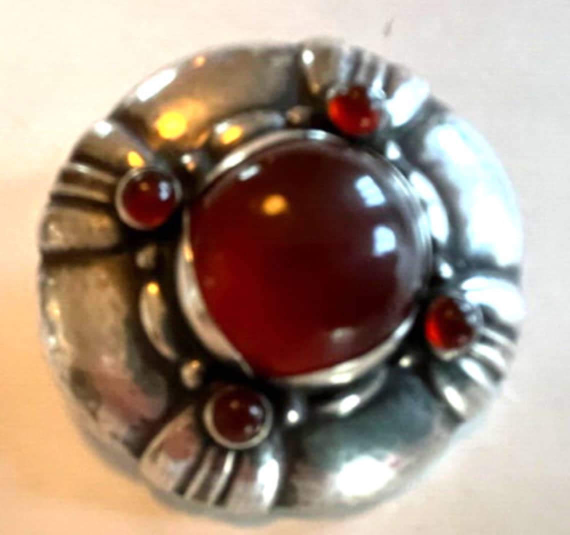 Very Rare Georg Jensen Sterling Brooch With Carnelian Stones - Etsy