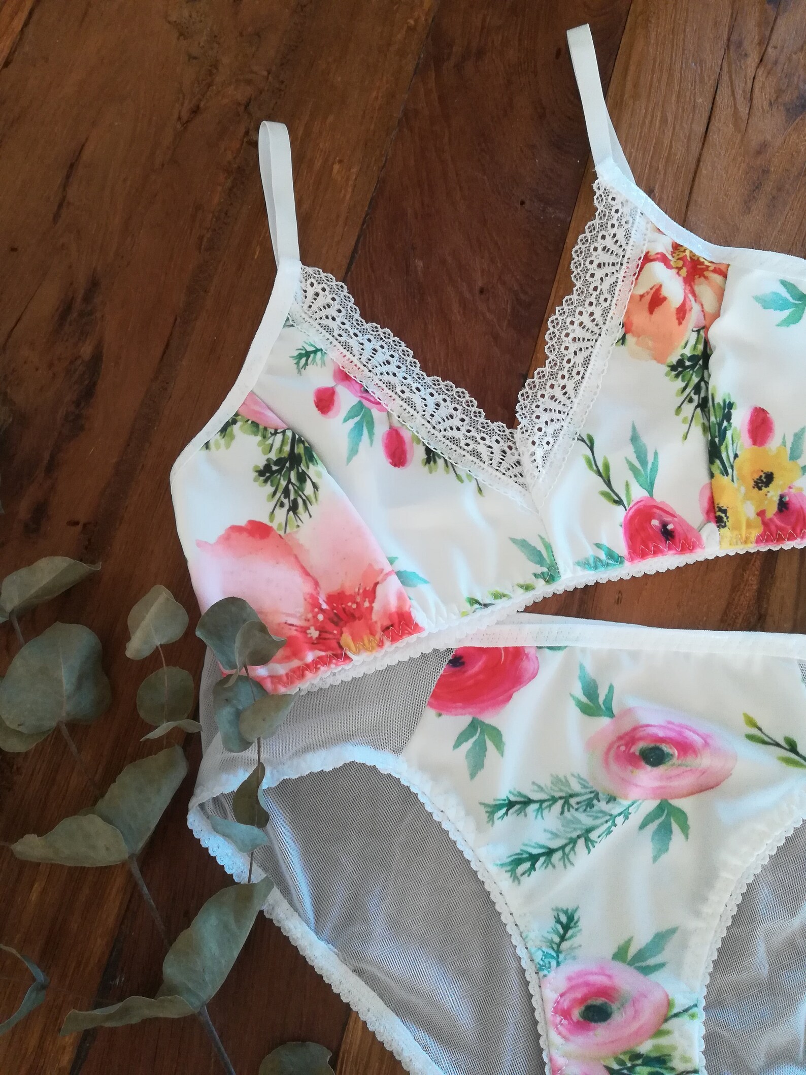 White Bohemian Lingerie Set Floral Boho Bralette White - Etsy