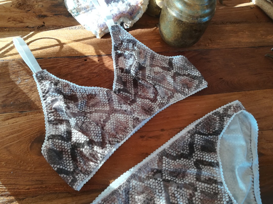 Snake Print Lingerie Set, Neutral Bralette, Basic Boho Libgerie - Etsy