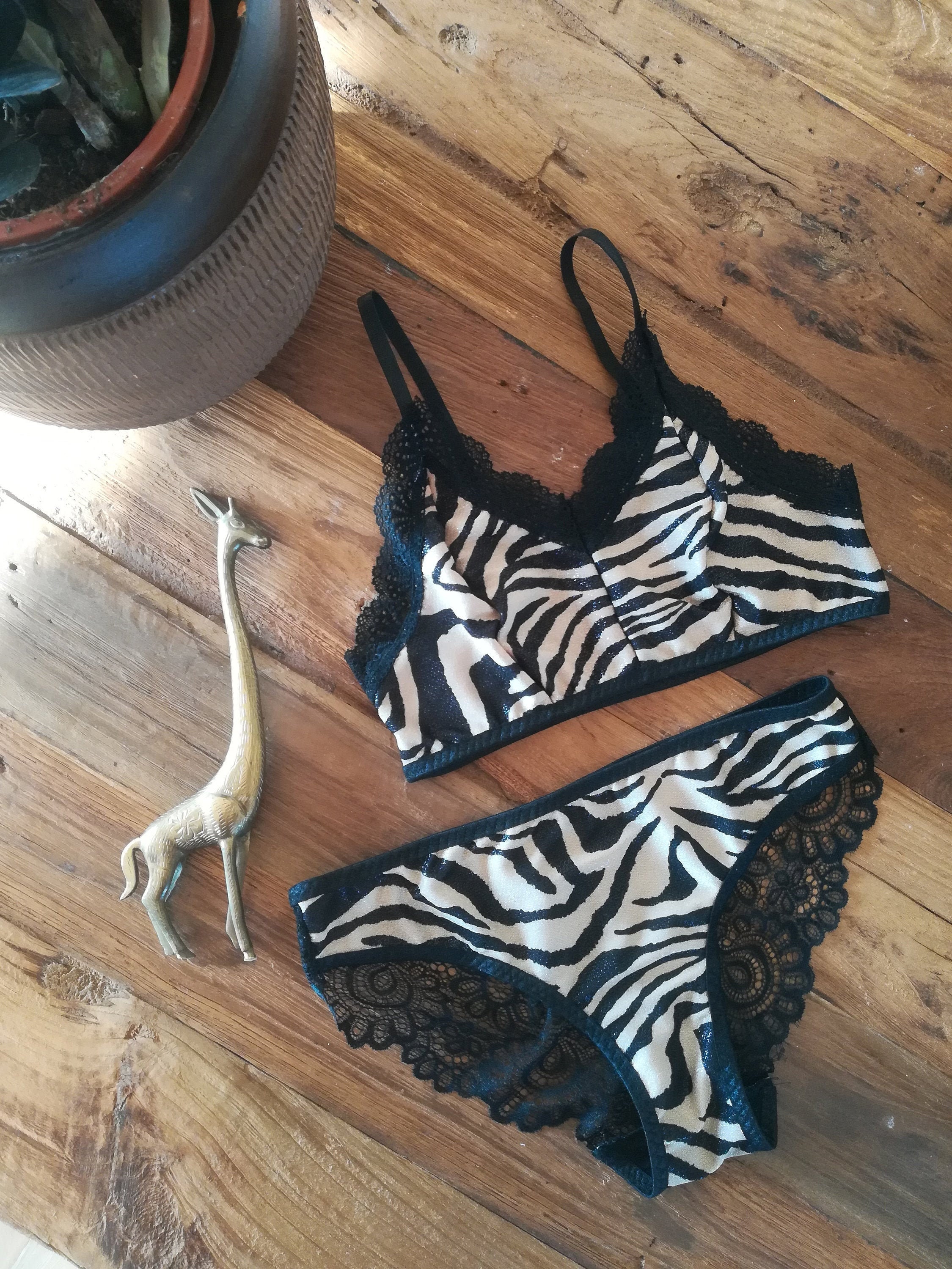 Zebra Print Lingerie Set, Mix and Match Lingerie, Animal Print Bralette ...