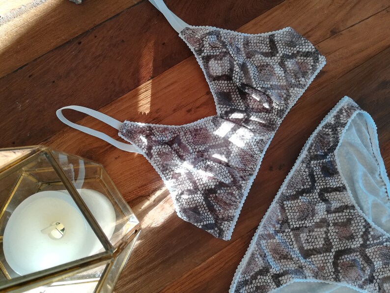 Snake Print Lingerie Set, Neutral Bralette, Basic Boho Libgerie - Etsy