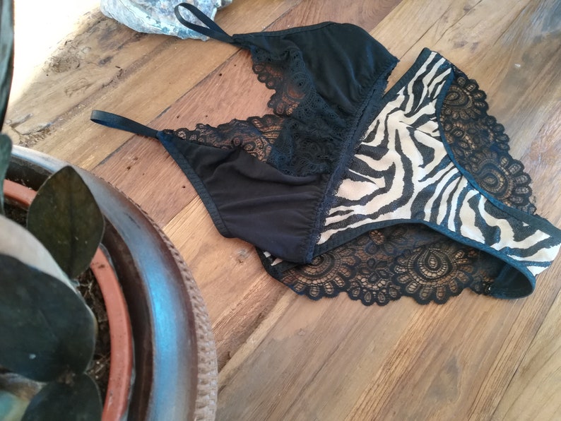 Mix and Match Lingerie Set Black Sexy Bralette Zebra Print - Etsy