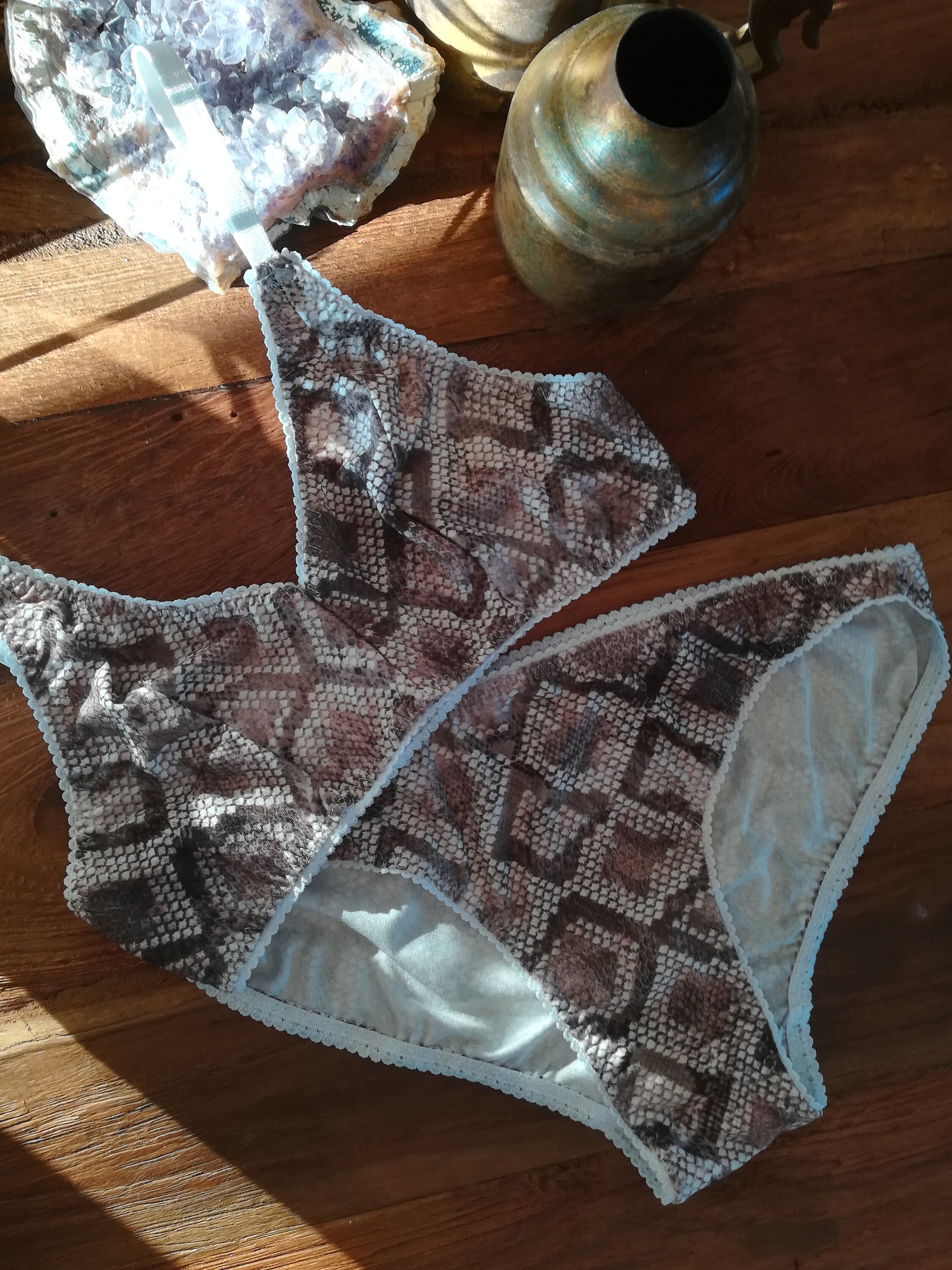 Snake Print Lingerie Set, Neutral Bralette, Basic Boho Libgerie - Etsy