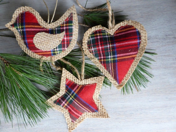 Items similar to 3 burlap christmas ornaments -Home Decor - on Etsy