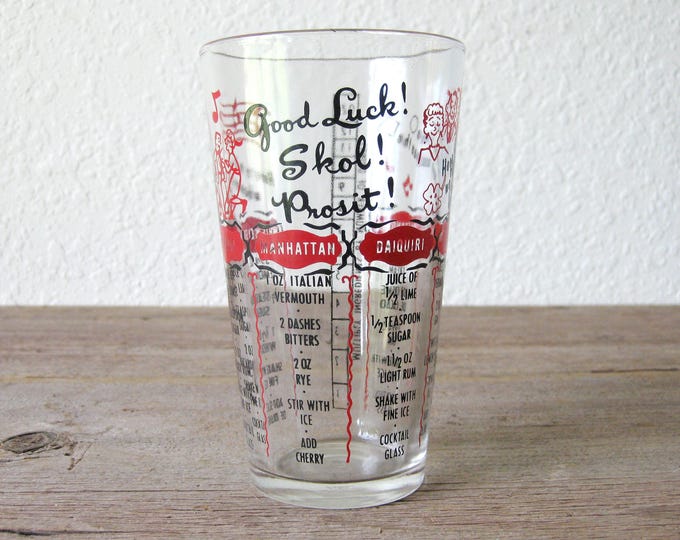 Vintage Good Luck Skol Prosit drink Cocktail Recipe Glass Whiskey Sour ...