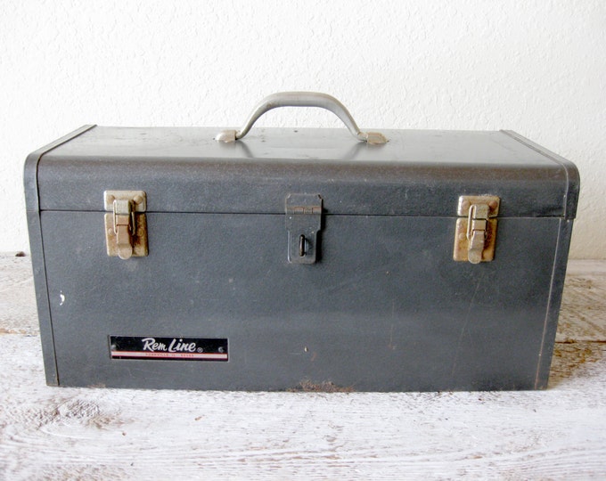 Vintage Rem Line Grey Metal Utility Tool Box ~ Industrial Tool Case Box ...