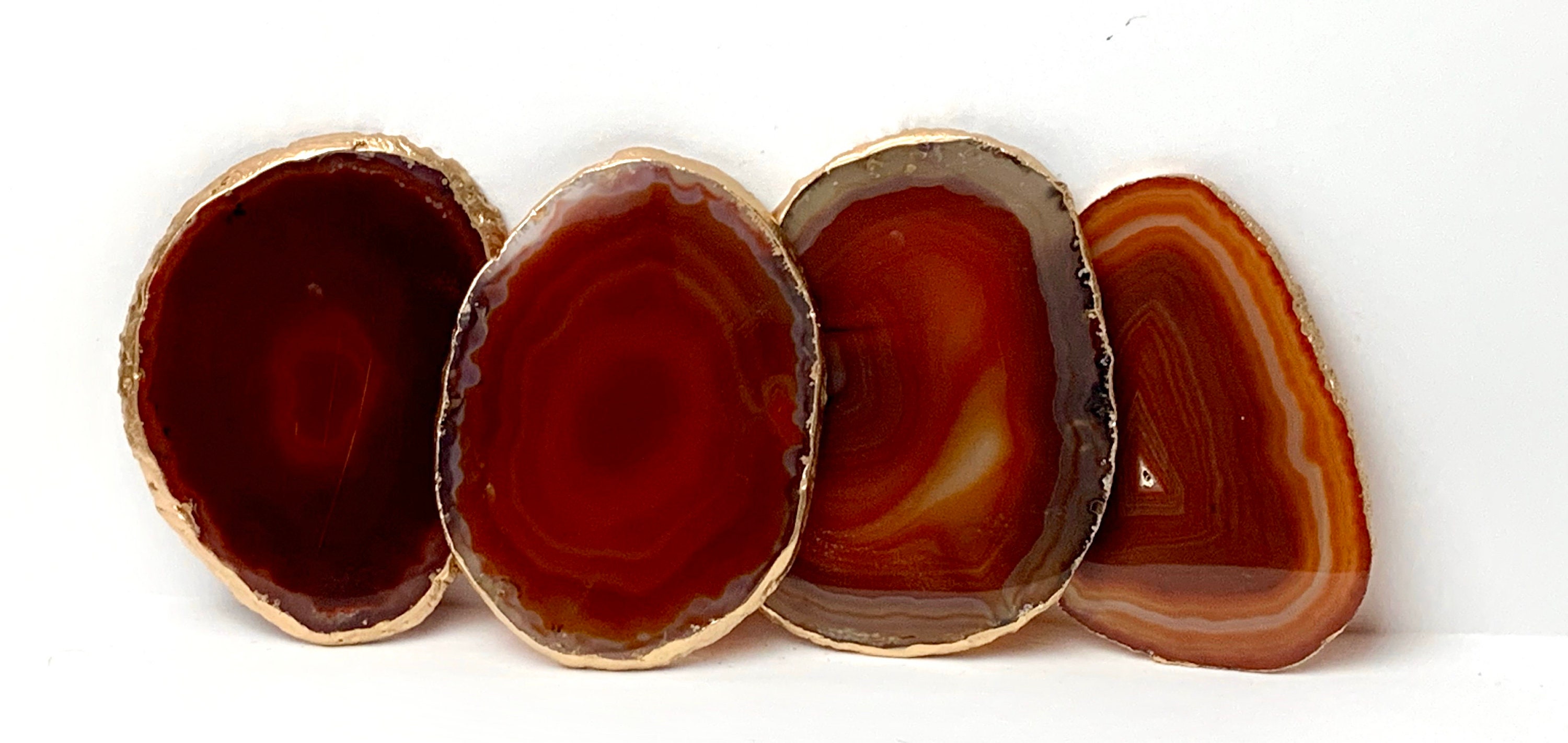 Gold Rimmed Authentic Brazilian Agate Coasters Amber Agate | Etsy