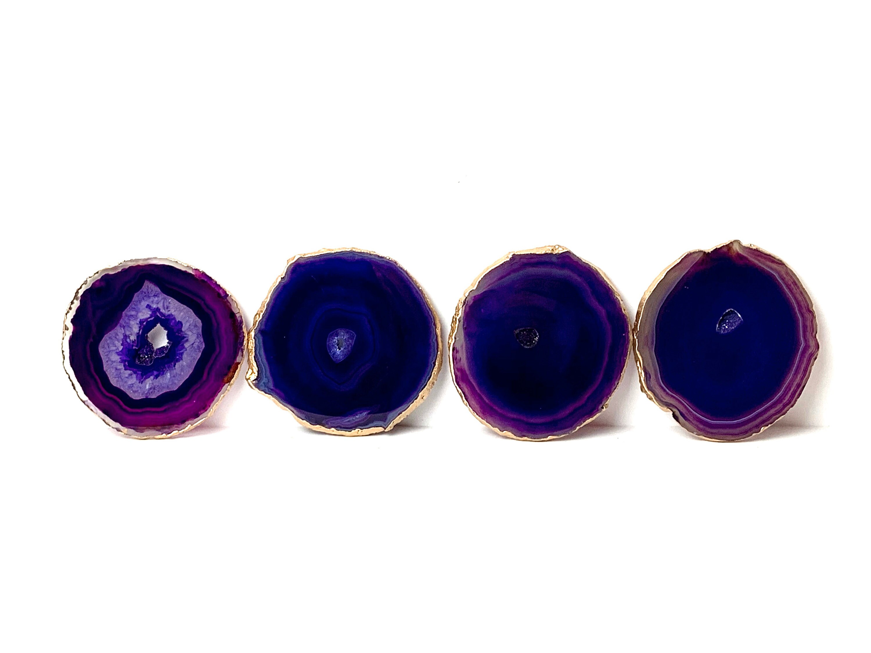 Gold Rimmed Authentic Brazilian Agate Coasters Purple | Etsy
