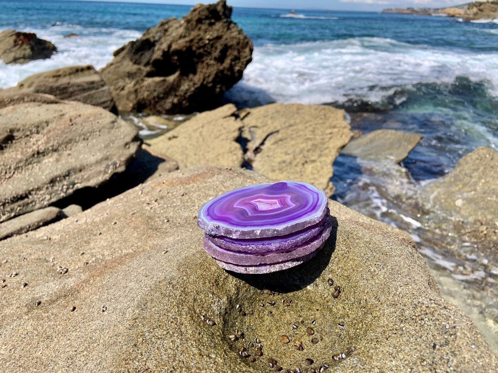 Purple Agate Coaster Set of 4 - Natural Rimmed Authentic Brazilian ...