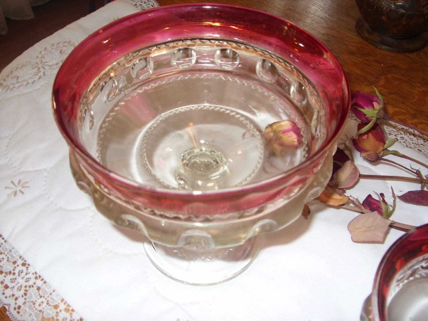 Kings Crown Ruby Flash, Tiffin Glass Compote, Kings Crown Thumbprint ...
