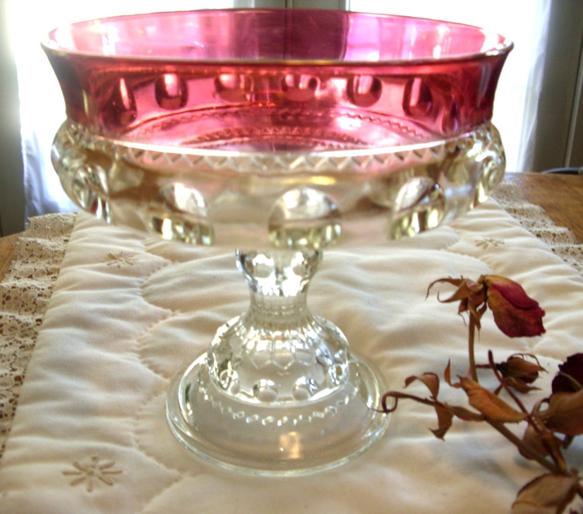 Kings Crown Ruby Flash, Tiffin Glass Compote, Kings Crown Thumbprint ...