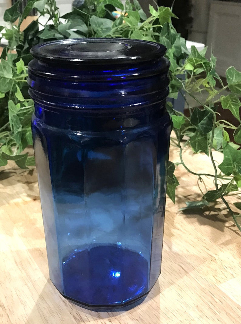 Blue Glass Canister, Cobalt Blue With Lid Jar, Tall Storage Container ...