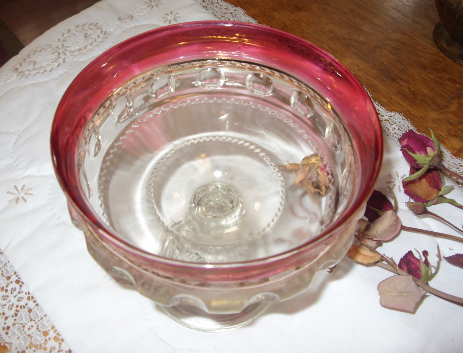 Kings Crown Ruby Flash, Tiffin Glass Compote, Kings Crown Thumbprint ...