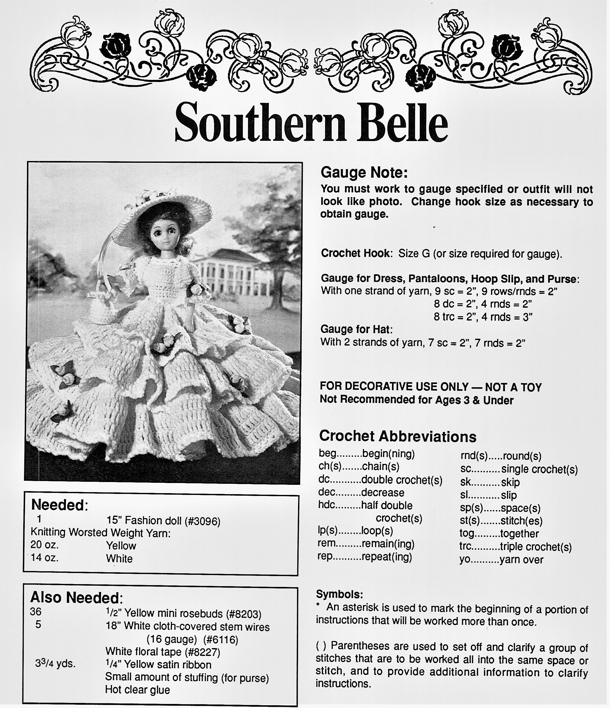 Southern Belle Antebellum Gown Crochet Pattern for 15 Fashion Doll ...