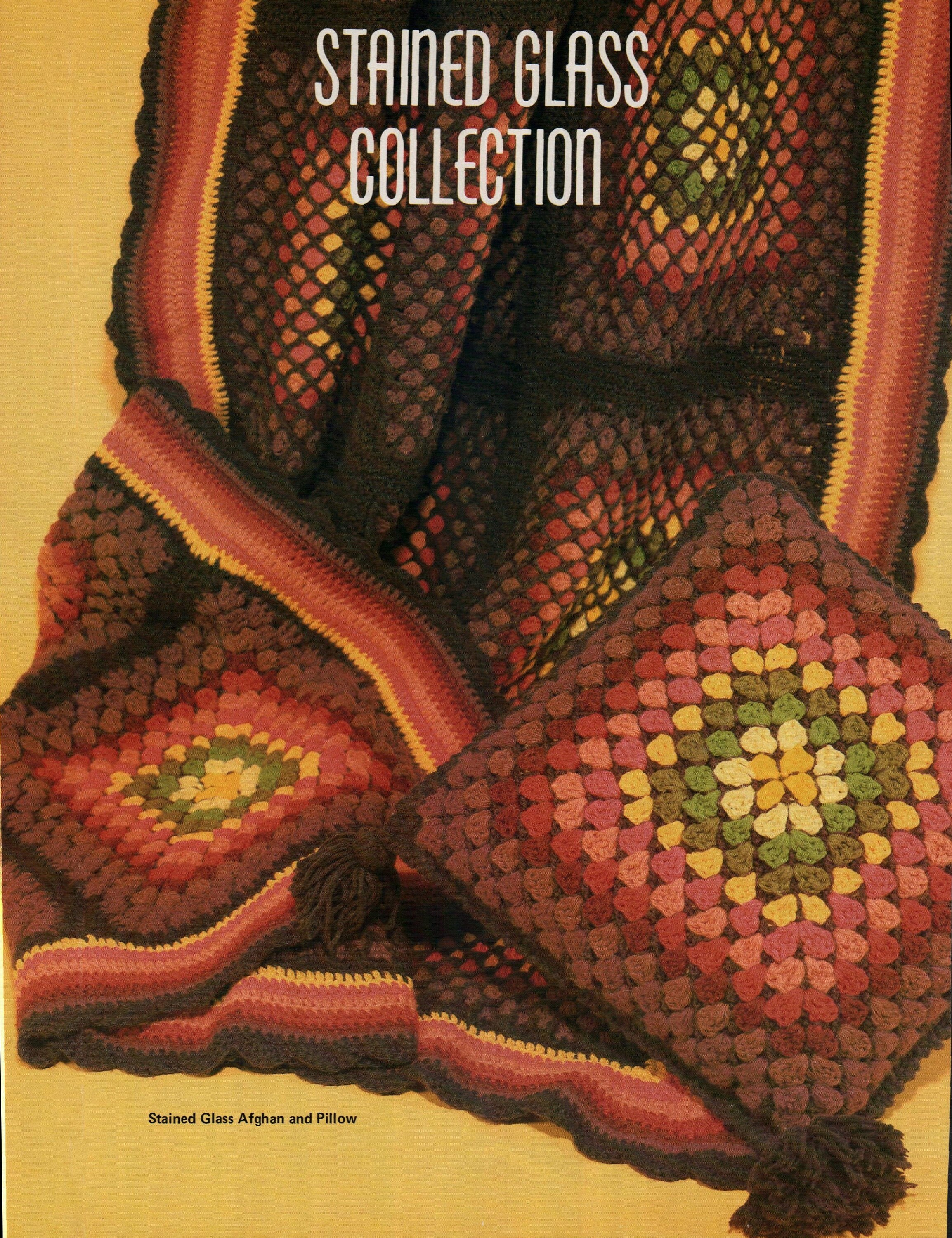 Vintage 80s Stained Glass Crochet Afghan and Pillow Pattern Instant ...