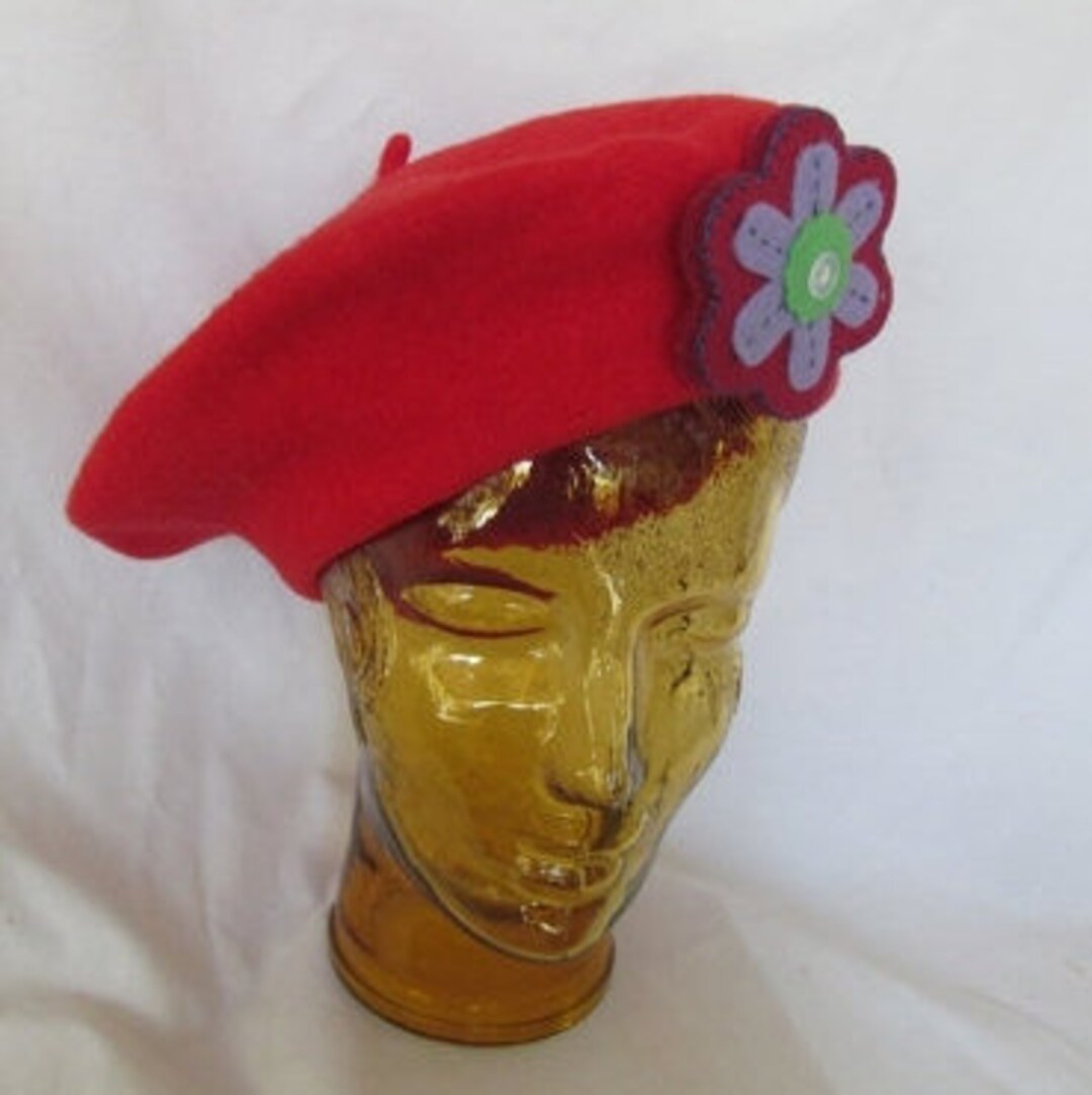 Bohemian Festival Hat Red Wool Baret Hats Red Baret Fascinator Hat Felt ...
