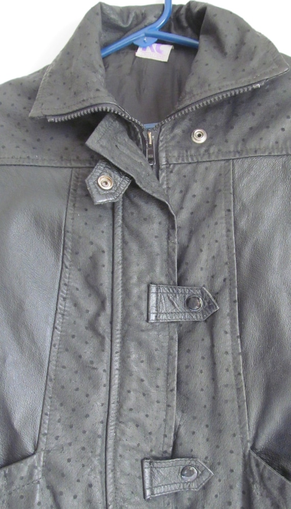 Black Leather Jacket Ostrich Inspired Texture Biker L… - Gem