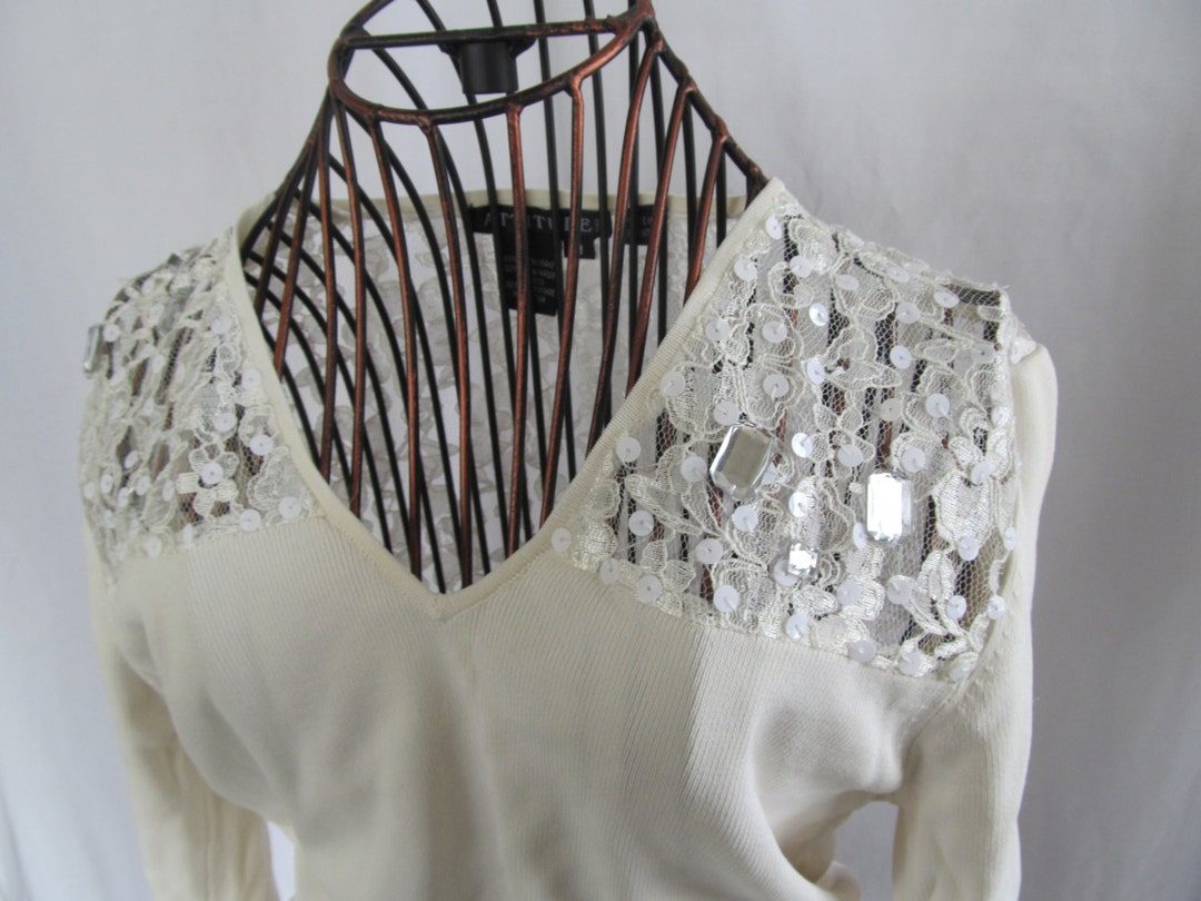 Sexy Blouse Attitude Mirrored Diamonds Beaded Lace Back Blouse off ...