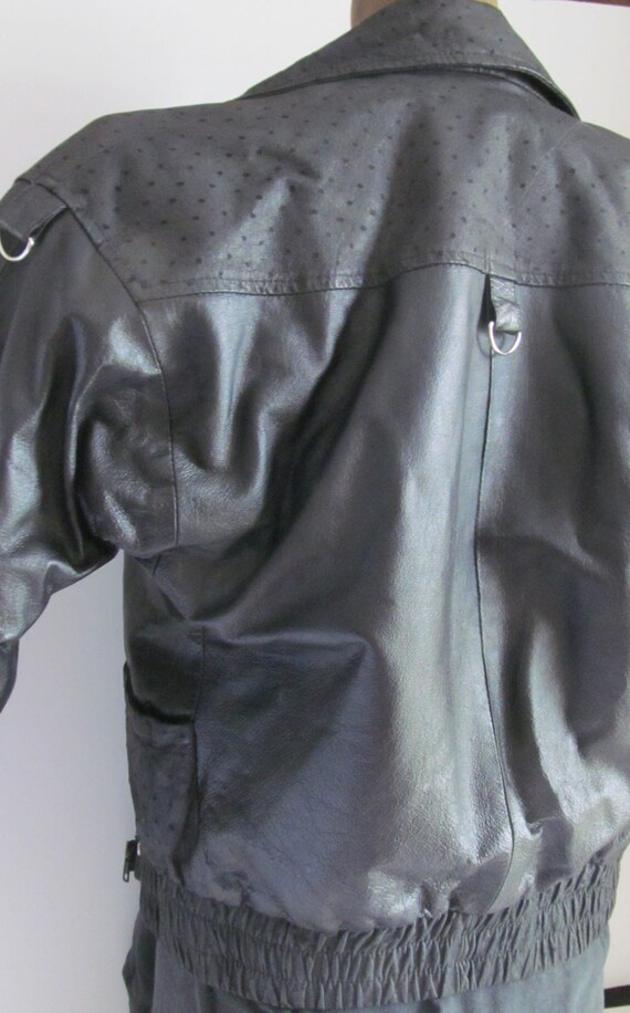 Black Leather Jacket Ostrich Inspired Texture Biker L… - Gem