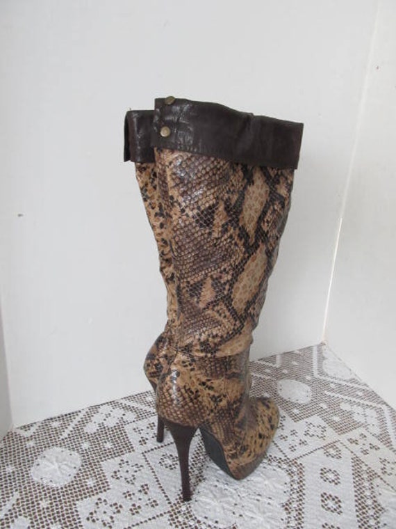 Boudoir Spike Heel Boots Faux Snake Skin Boots Womens… - Gem