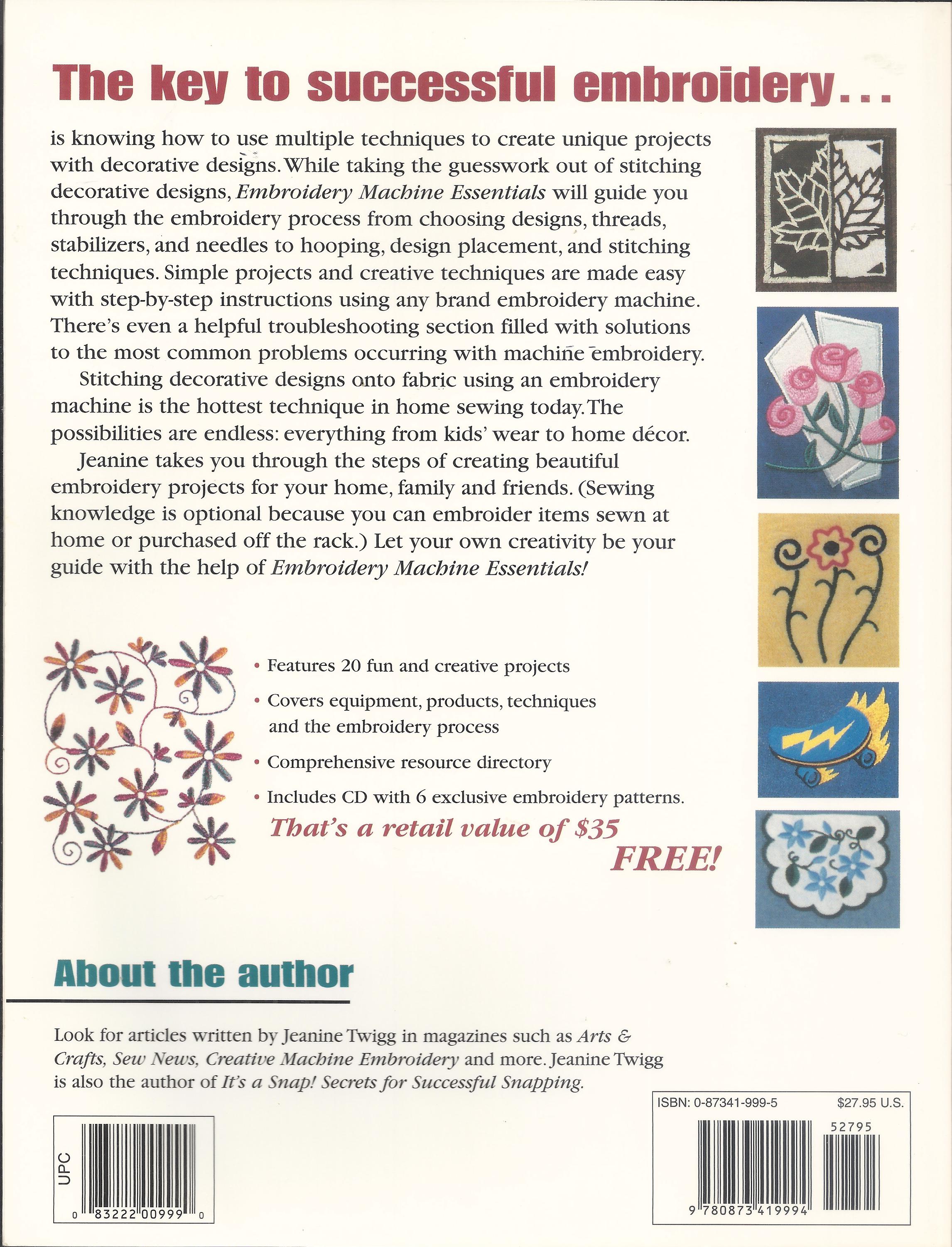 Embroidery Machine Essentials Book: Stitch Techniques, CD Designs ...