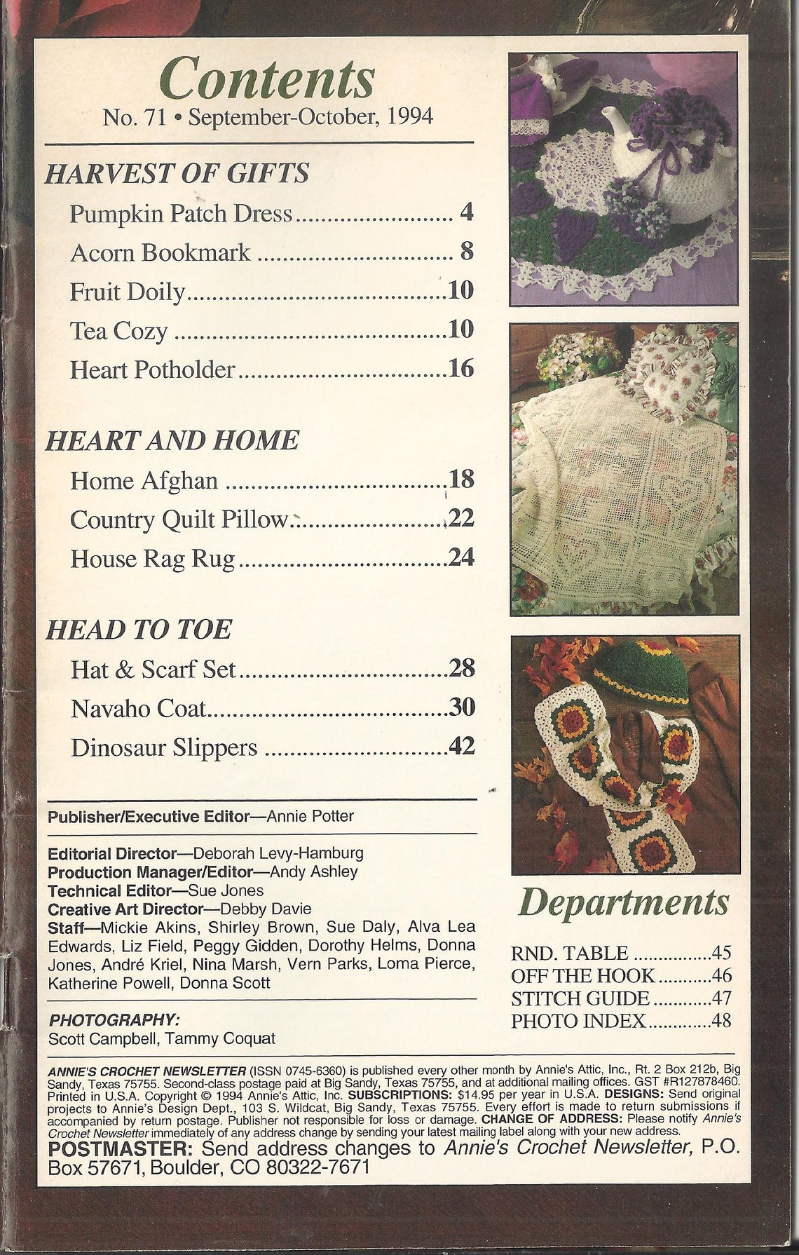 Annie's Crochet Newsletter; #71 Sept-oct 1994; 11 Patterns - Etsy