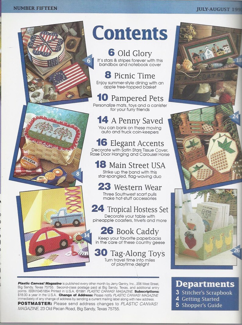 Plastic Canvas Magazine, Number 15, July/aug 1991, 24 Projects - Etsy