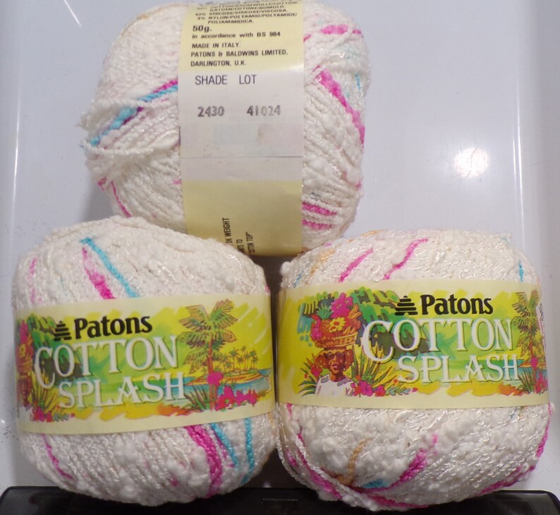 Patons 'color Splash' Natural W/multi-colored Accents; Cotton; Lot of 3 ...