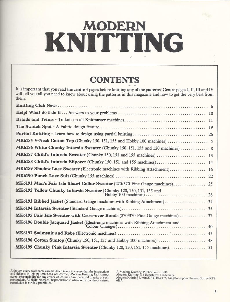 Modern Knitting Magazine for Machine Knitters; Knitmaster; June 1986 ...