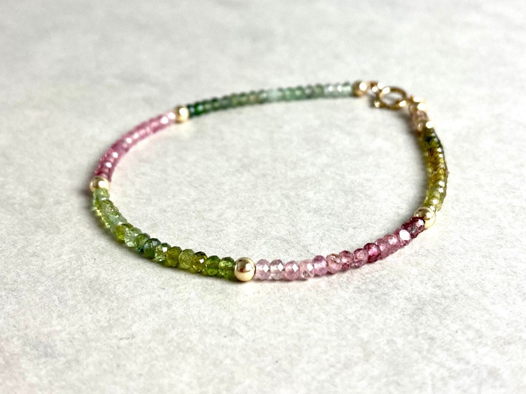 TOURMALINE BRACELET, 14K Gold Filled, Real Gemstone Bracelet, Romantic ...