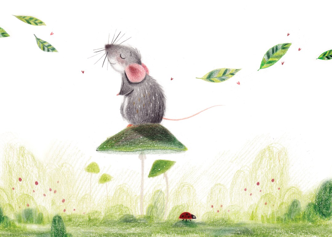 B25: Tranquil Art Print | Cute Rat/mouse Art Print Colour Pencil Style ...