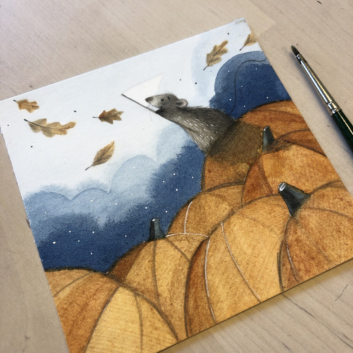 C6: Catching Autumn Leaves - Small Cute Art Print - Etsy