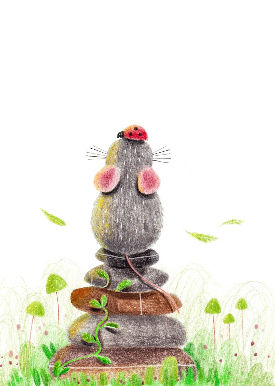 B31: Balance Art Print | Cute Rat / Mouse Meditating Art Print Colour ...
