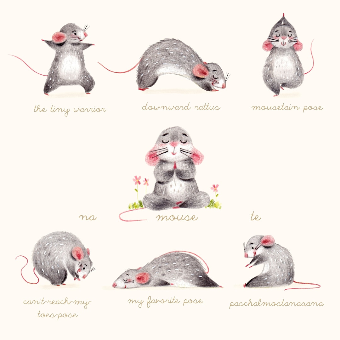 A15: Yoga Mouse - Yoga Rattie - Cute Mouse / Rat Doing Yoga Poses - Etsy