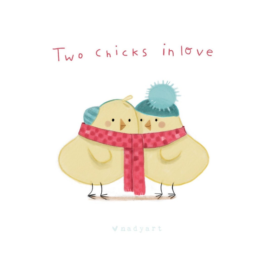 C59: Two Chicks in Love - Cute Art Print With Two Lesbian Chicks - Etsy