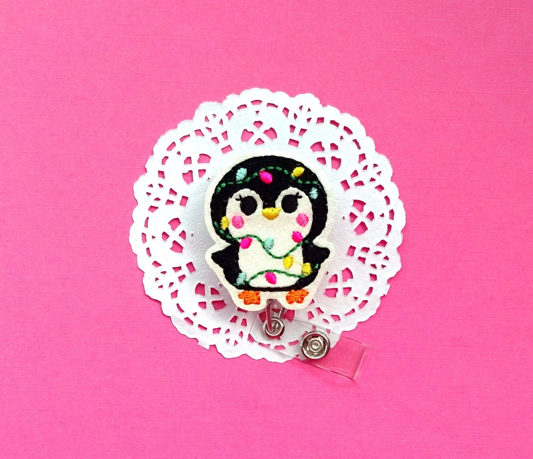 Penguin Badge Reel, Glitter Badge Holder, Penguin With Lights, Winter ...