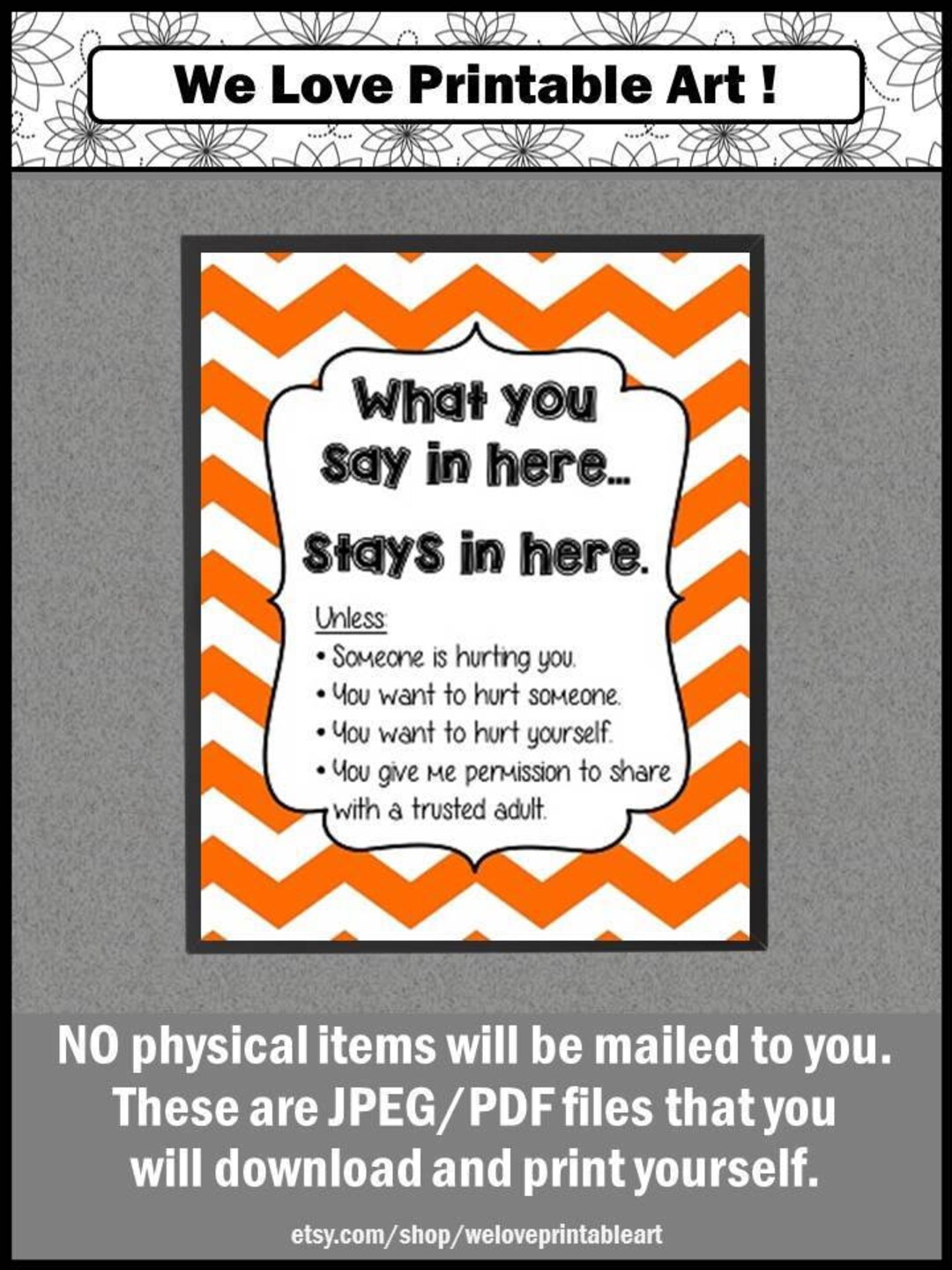 Orange Confidentiality Poster Counselor Office Decor, PRINTABLE - Etsy