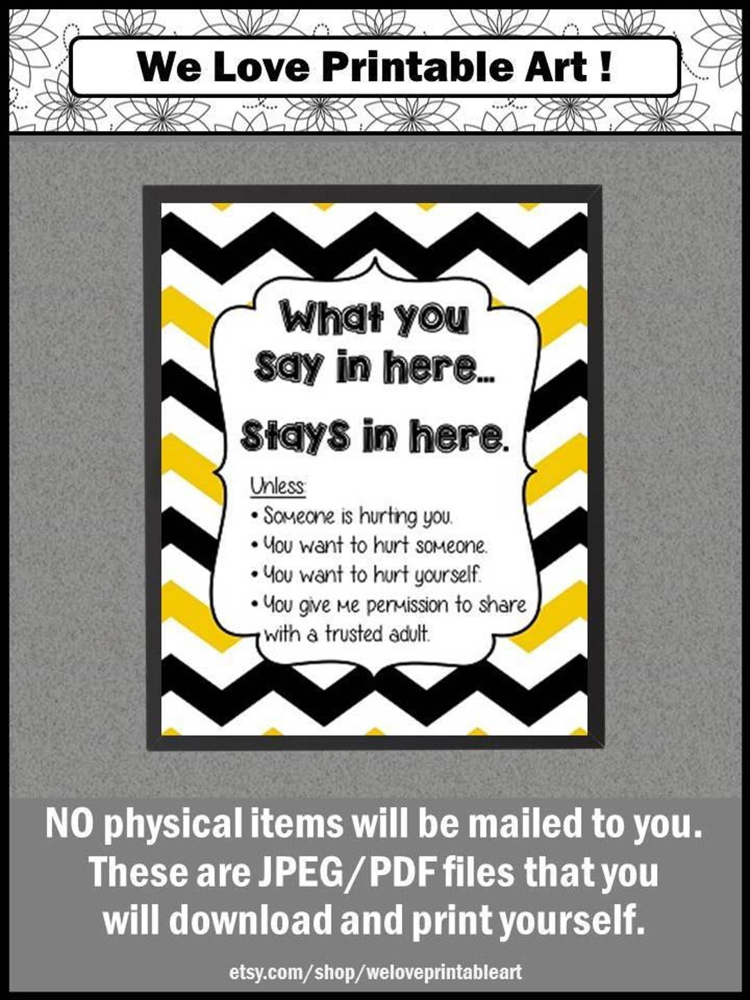 School Counselor Confidentiality Sign, Black Yellow Chevron Office ...