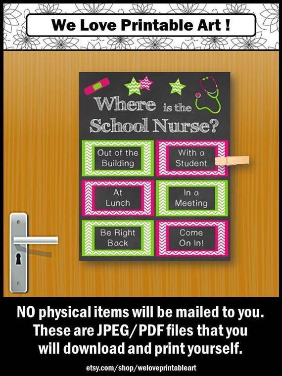 PRINTABLE Nurse Decorations School Nurse Poster Office Door | Etsy