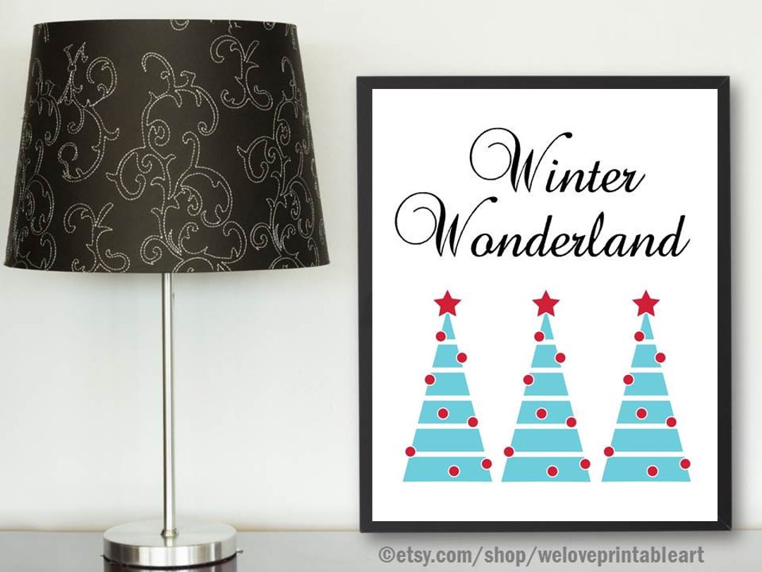 Winter Wonderland, Winter Printable Art, Teal and Red, Christmas Tree ...