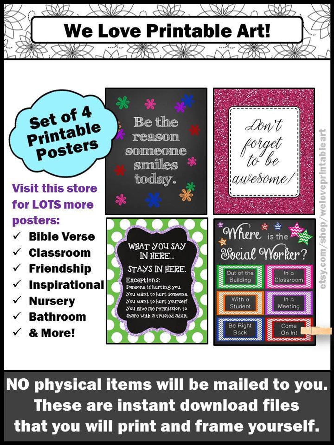 Poster Bundle for School Social Worker Gift Ideas, Office Door Sign ...