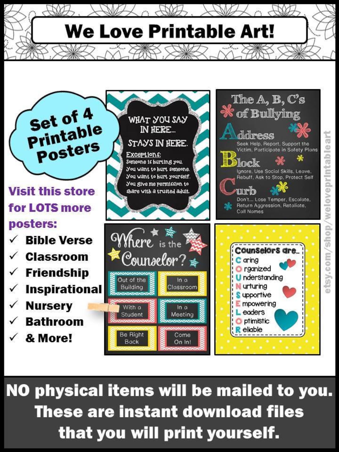 Teal Coral School Counselor Gifts, INSTANT DOWNLOAD - Etsy